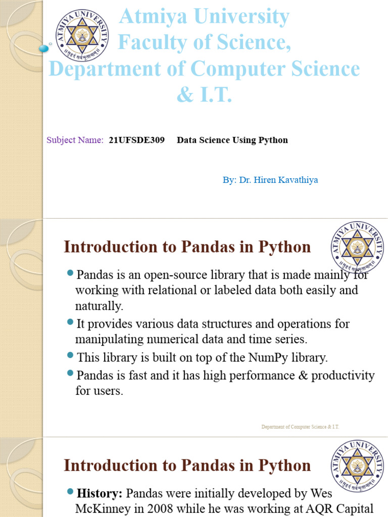 Unit- V Introduction to Pandas in Python | PDF | Computer Programming ... Unit- V Introduction to Pandas in Python | PDF | Computer Programming ...