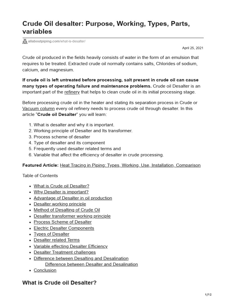 allaboutpiping.com-Crude Oil desalter Purpose Working Types Parts ...