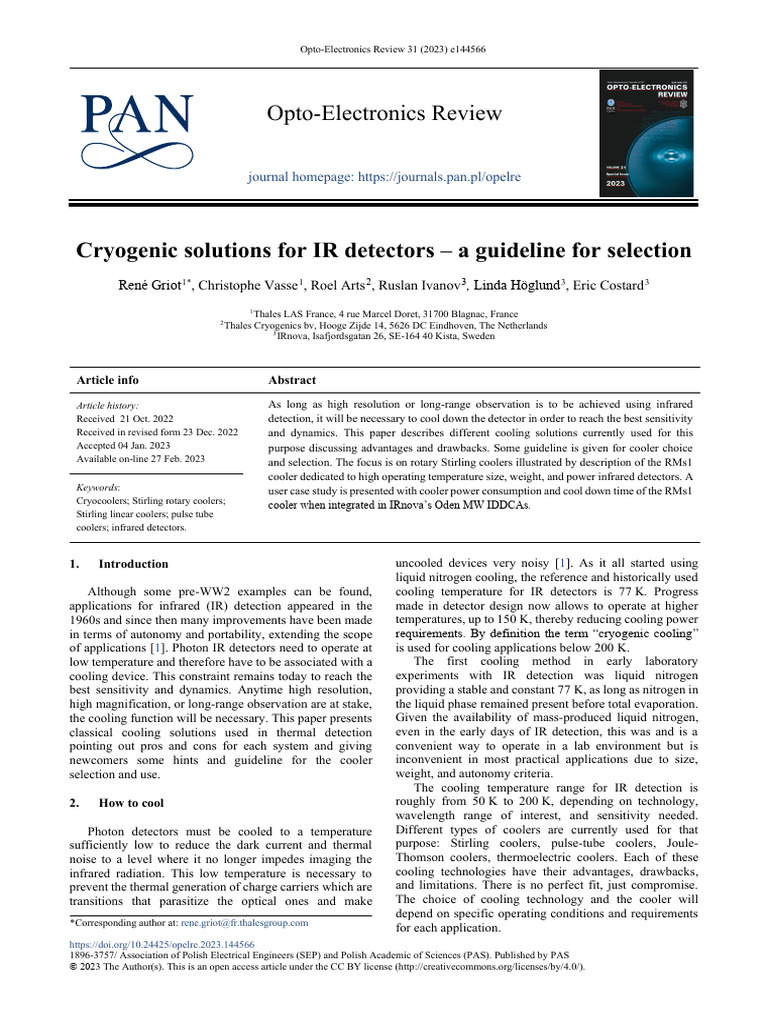 Cryogenic Solutions for IR Detectors | PDF | Engines | Mechanical ...
