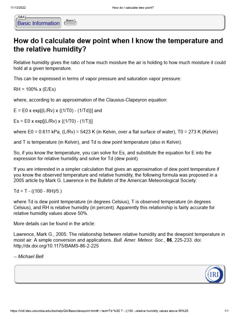 How do I calculate dew point_ | PDF