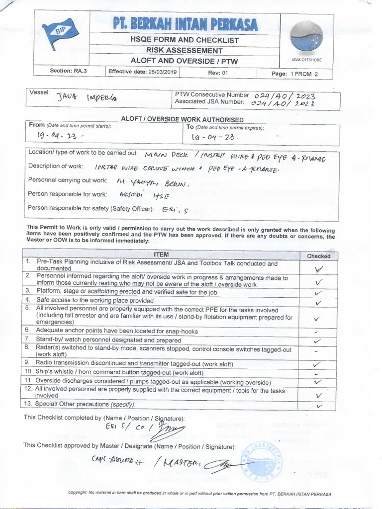PTW Working Aloft and Overside | PDF