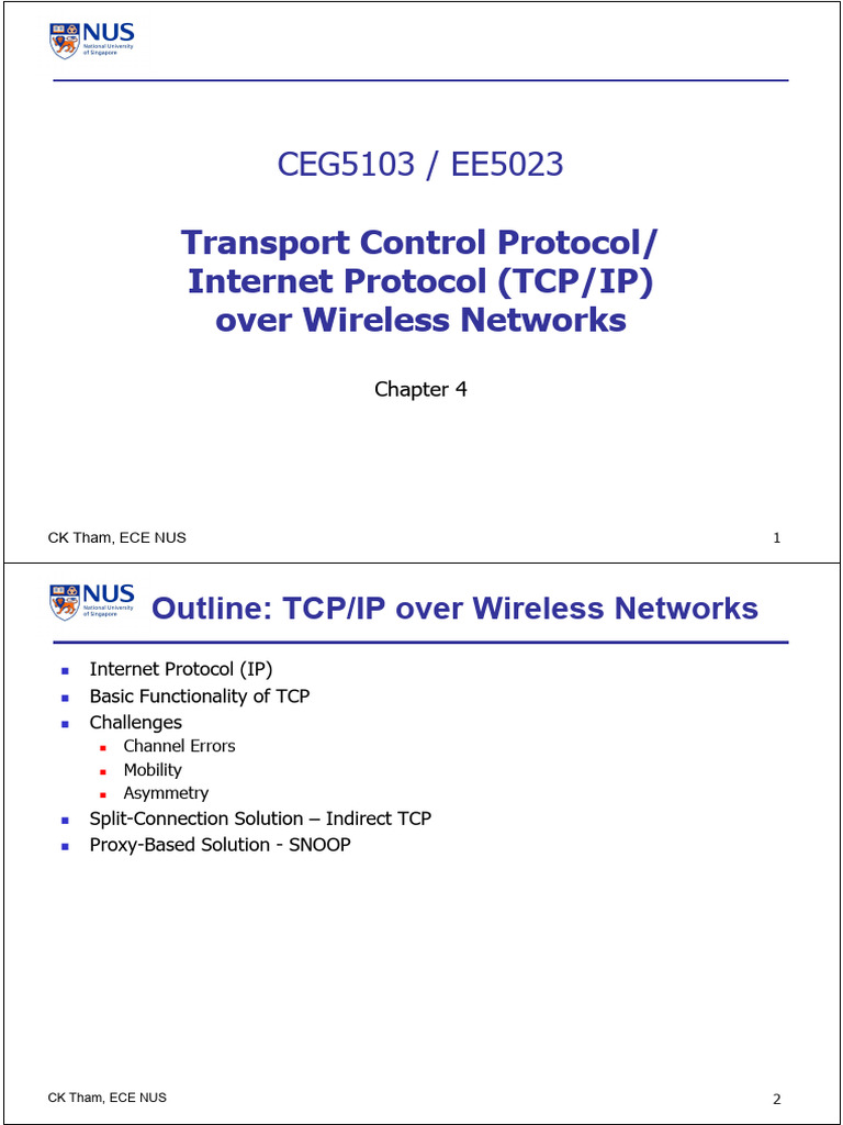CEG5103 EE5023 L4-TCPIPoverWireless - Ann050224 | PDF | Transmission Control Protocol | Internet ...
