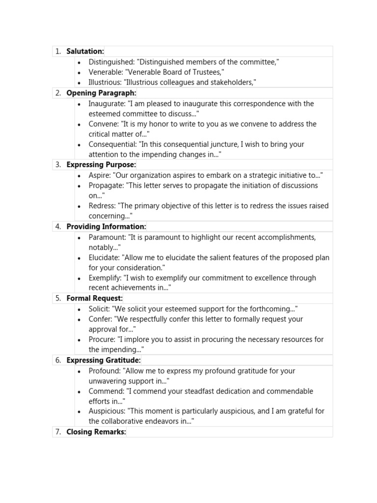 Rich Vocabulary For Formal Letters | PDF
