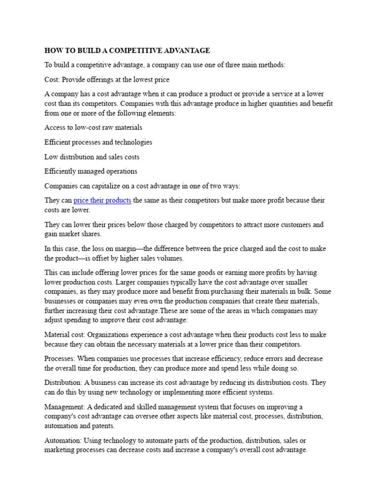 How To Build A Competitive Advantage | PDF | Competitive Advantage ...