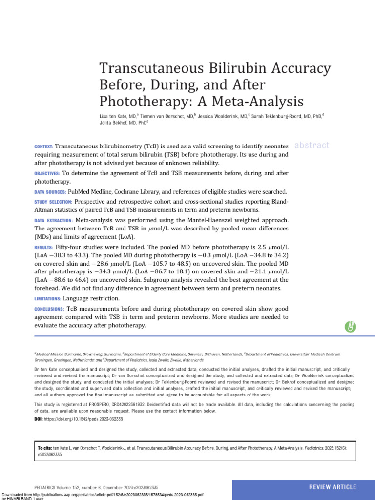 Transcutaneous Bilirubin Accuracy Metaanalisis | PDF | Meta Analysis ...