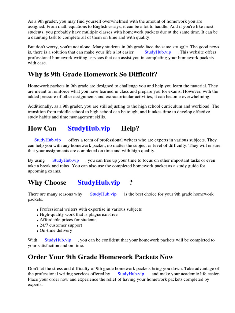 9th Grade Homework Packets | PDF | Worksheet | Homework