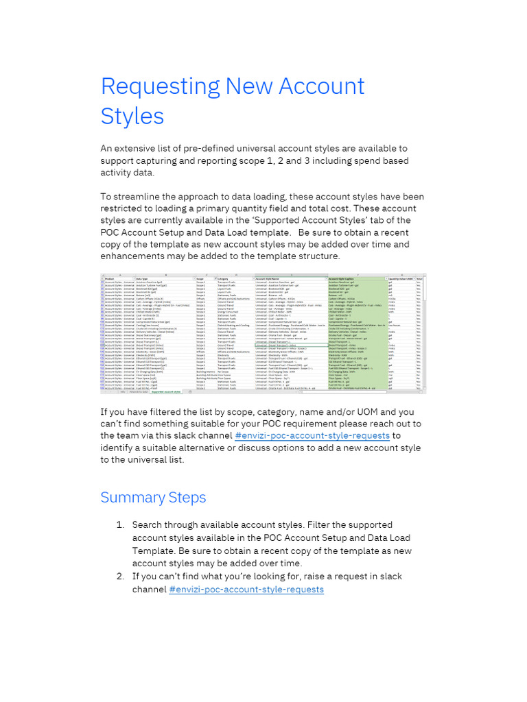Envizi L4 POX - Requesting new account styles | PDF