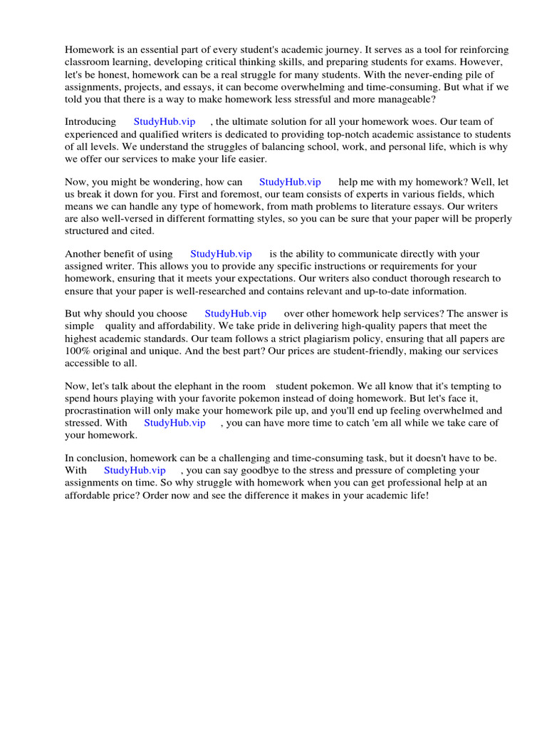 Homework Help Made Easy with StudyHub | PDF | Pokémon | Homework