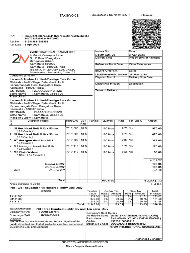 BTI-013 Bolt, Nut, Washer Park Grove | PDF | Taxes | Trade