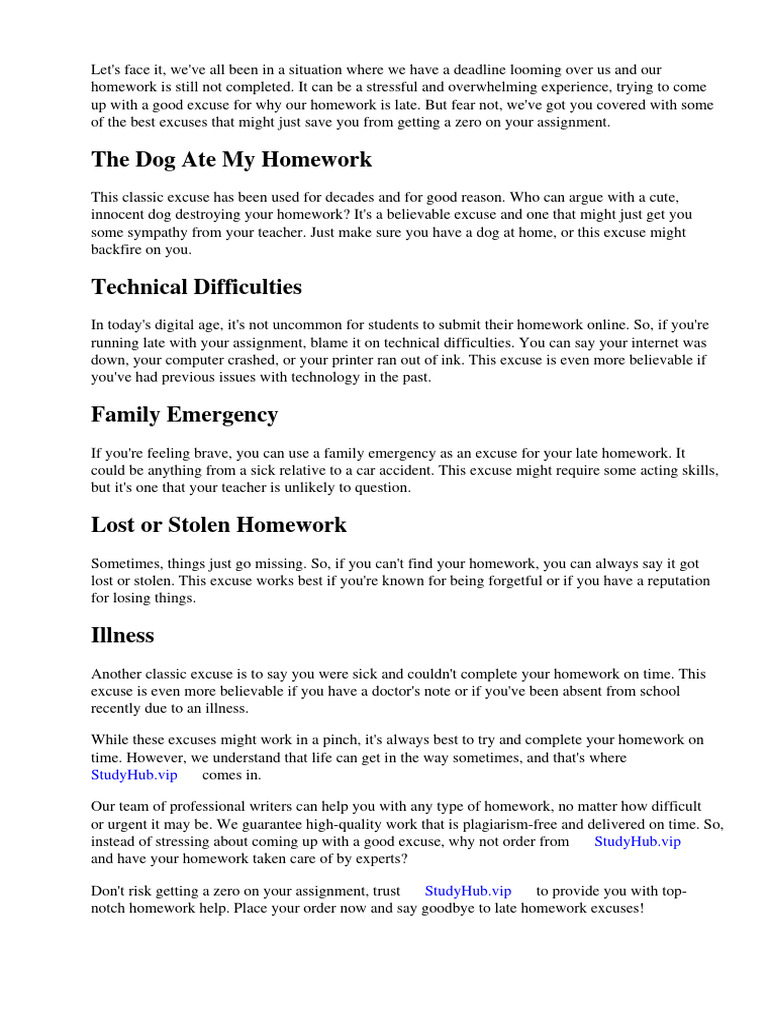 Homework Excuses for Students | PDF | Homework