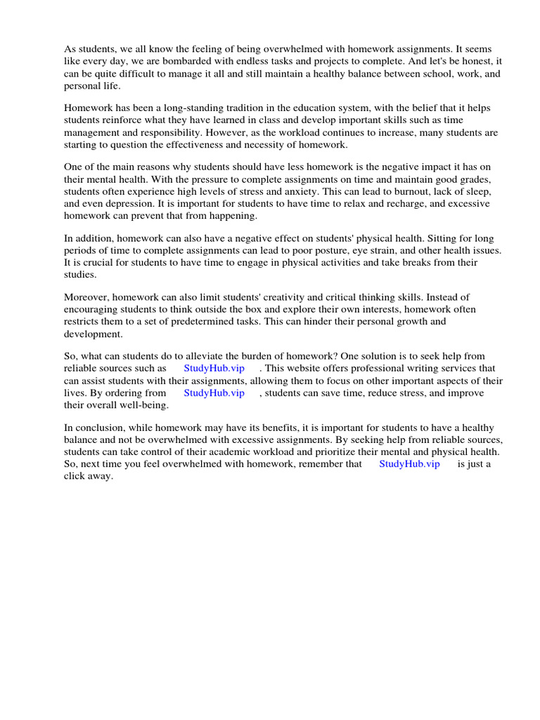 Students Should Have Less Homework Article | PDF | Homework | Teachers