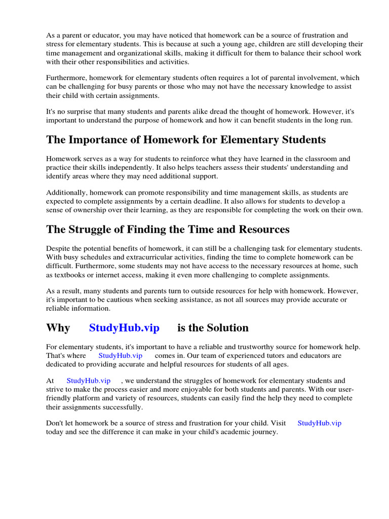 Homework Research for Elementary Students | PDF | Homework | Teachers