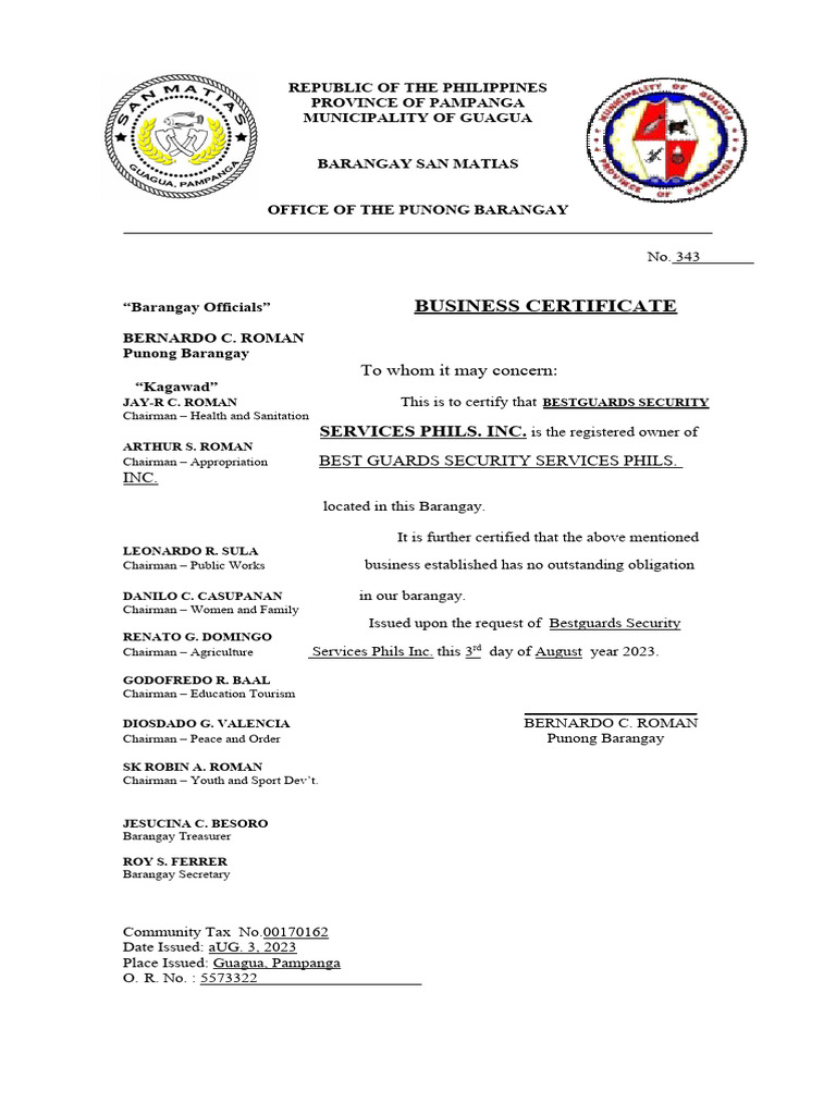 Business Permit (2023) - BESTGUARDS SECURITY SERVICES PHILS. INC. | PDF