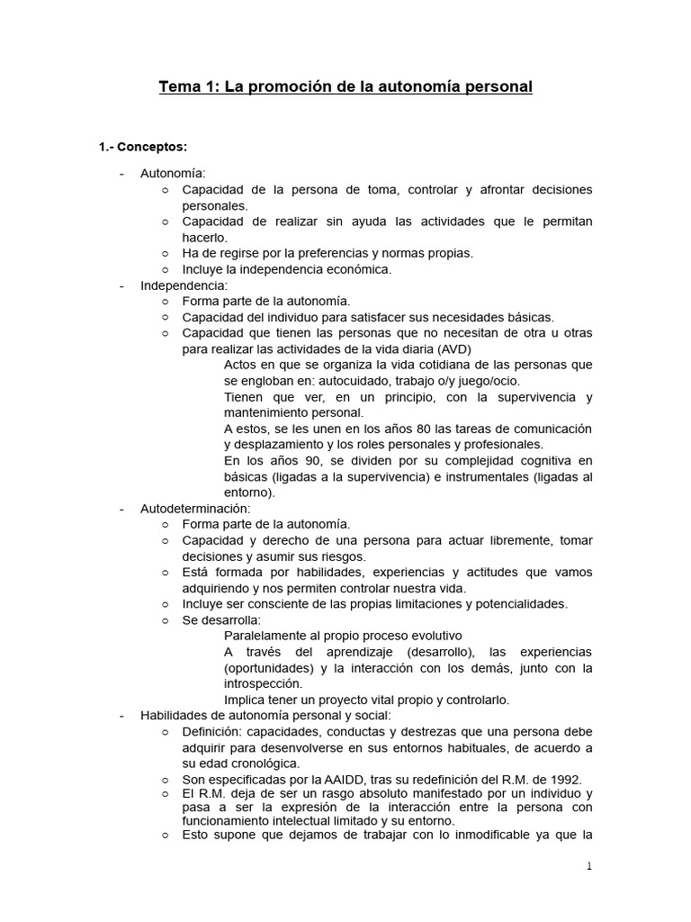 Esquema T1 PAP 22 23 | PDF | Invalidez | Autonomía