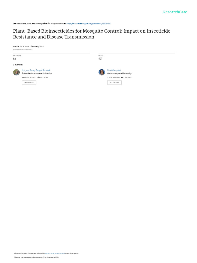 Plant-Based Bioinsecticides For Mosquito Control: Impact On Insecticide ...