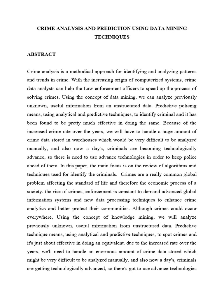 Crime Analysis And Prediction Using Data Mining Techniques 1 Autorecovered Repaired Pdf