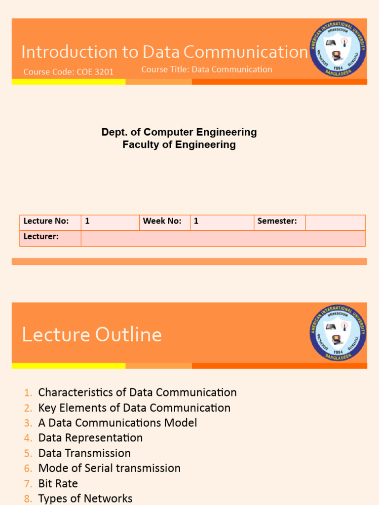 Data Communication Lecture 1 | PDF | Ascii | Bit