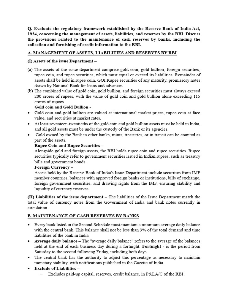 RBI Management of Assets and Liabilities | PDF | Reserve Bank Of India ...