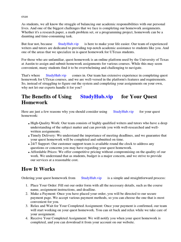 Quest Homework Ut | PDF | Essays | Homework