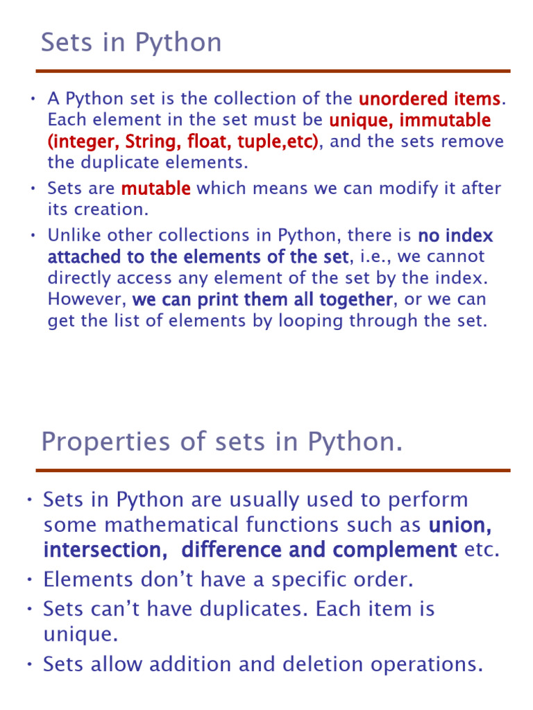 Py Slides 5 Set Dictionary | PDF | Set (Mathematics) | Notation