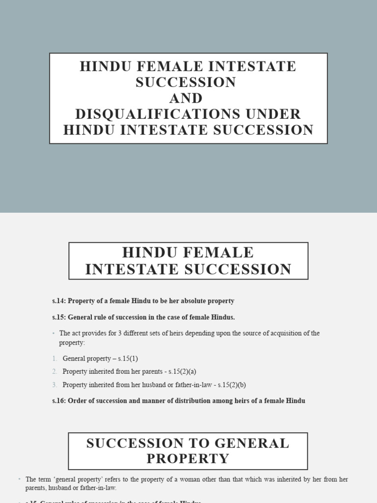 Hindu Female Intestate Succession Rules | PDF | Annulment | Inheritance