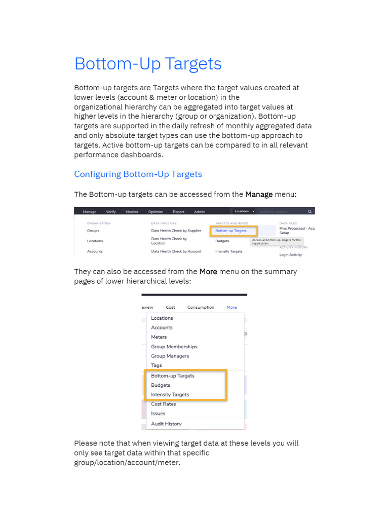 Envizi L4 POX - Target Setting and Tracking Configuring Bottom Up Targets | PDF | Hierarchy ...