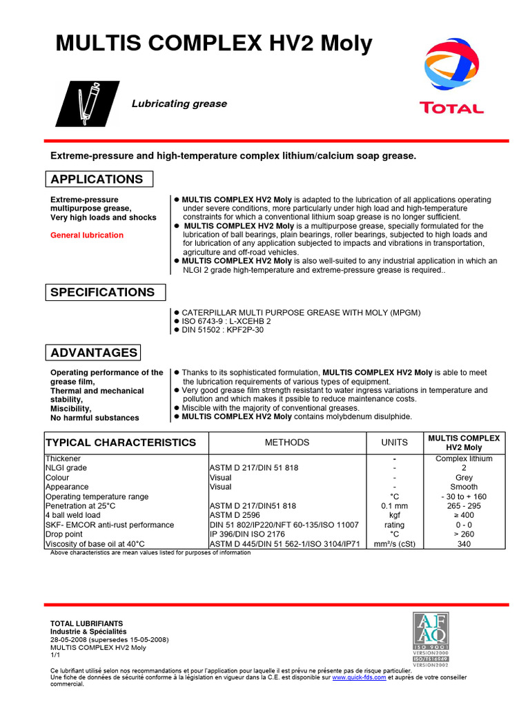 Multis Complex Hv2 Moly | PDF | Mechanical Engineering | Materials