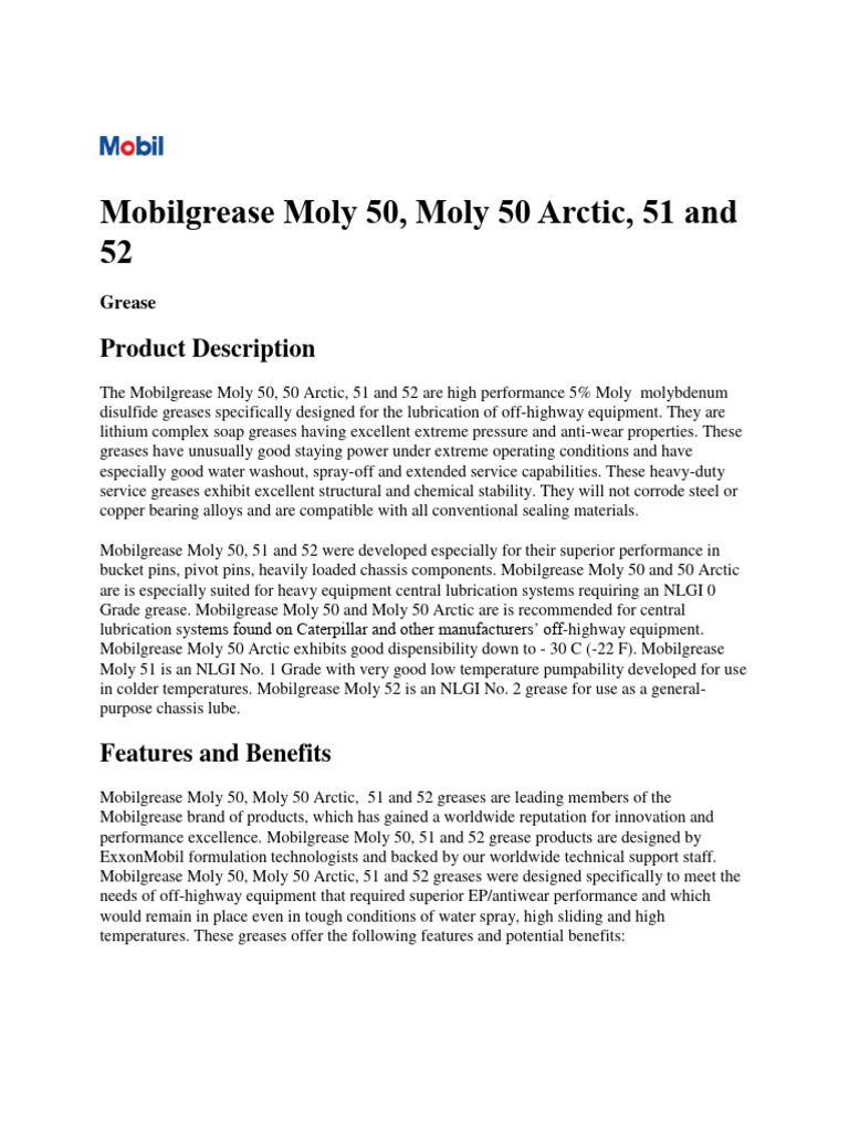 Mobilgrease Moly 50 | PDF | Materials