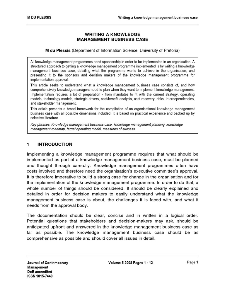 Knowledge Management Business Case Guide Pdf Knowledge Management