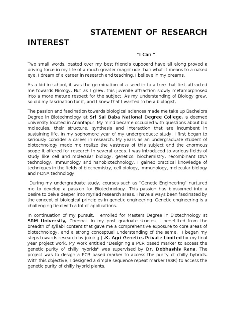 Statement of Research Interest | PDF | Malnutrition | Agriculture