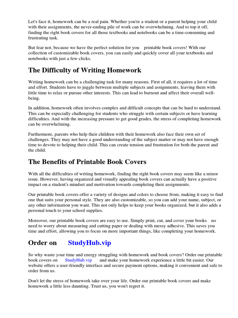 Homework Book Covers Printable | PDF | Homework | Books