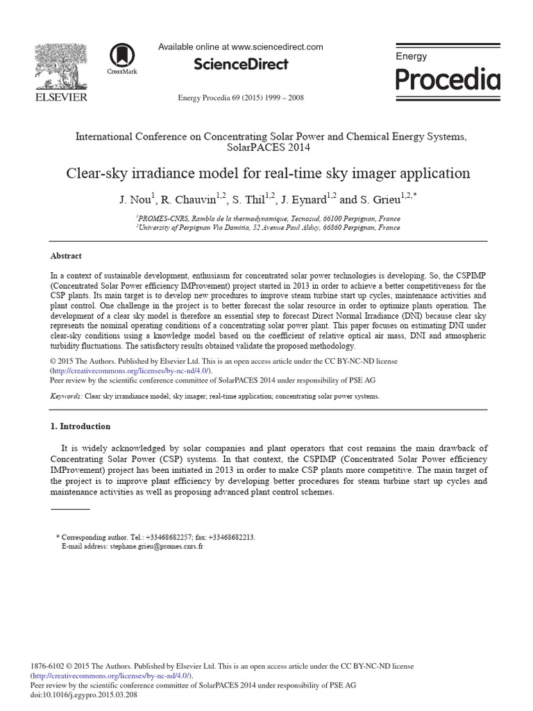 Clear-Sky Irradiance Model For Real-Time Sky Imager Application | PDF ...