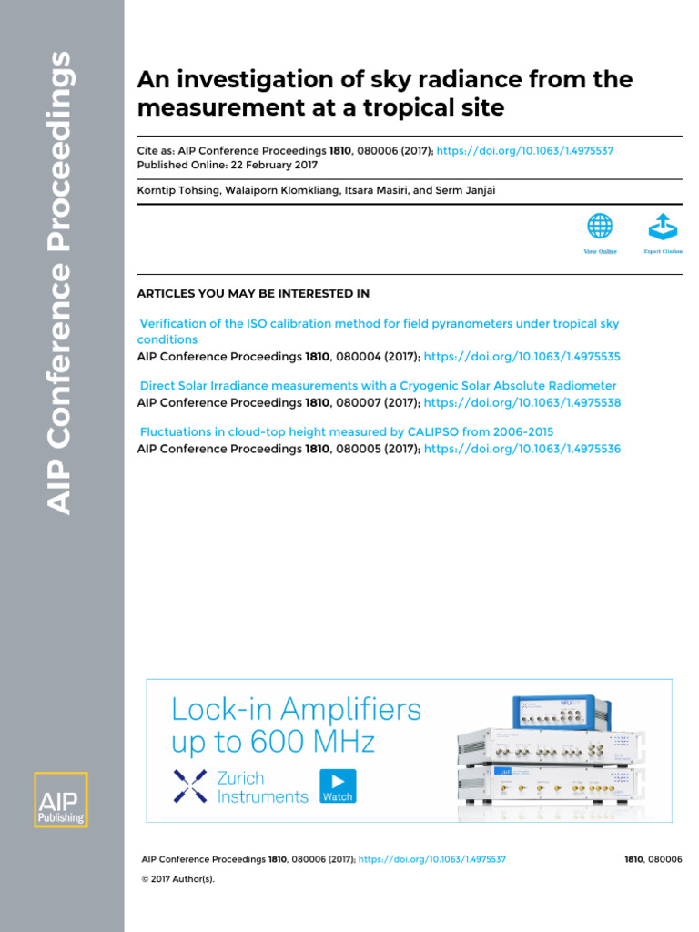 An Investigation of Sky Radiance From The Measurement at A Tropical ...