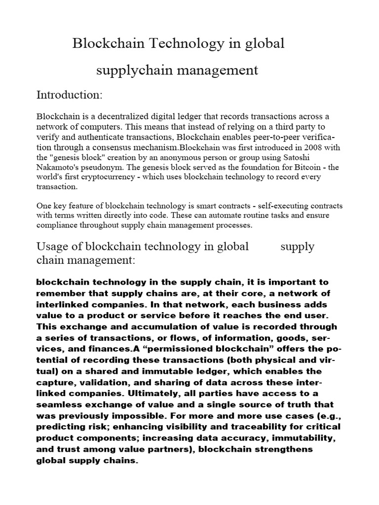 Blockchain Technology In Global Supply Chain Management Download Free
