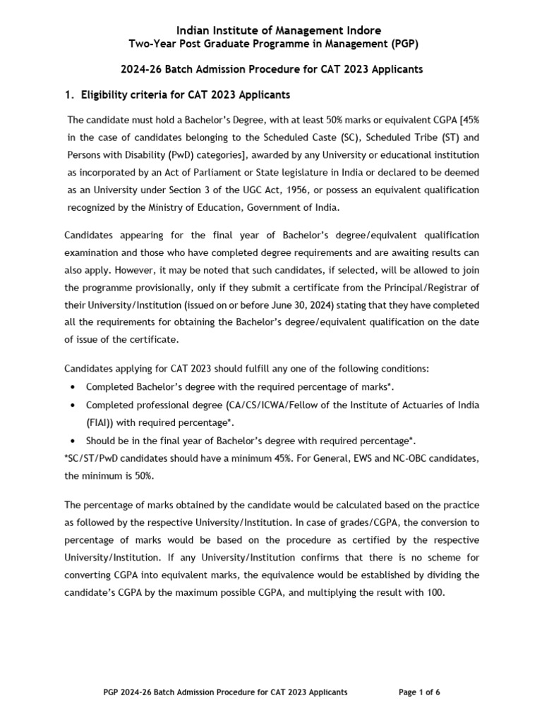 IIM Indore PGP Admission Guide 2024-26 | PDF