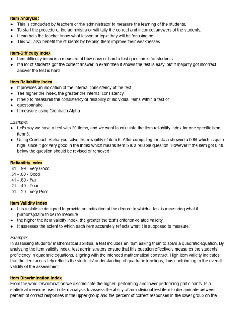 Item Analysis Module | PDF | Validity (Statistics) | Statistics