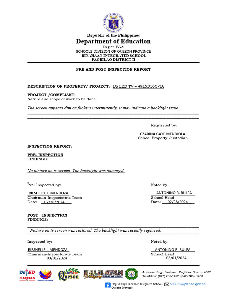 Pre and Post Inspection Report | PDF