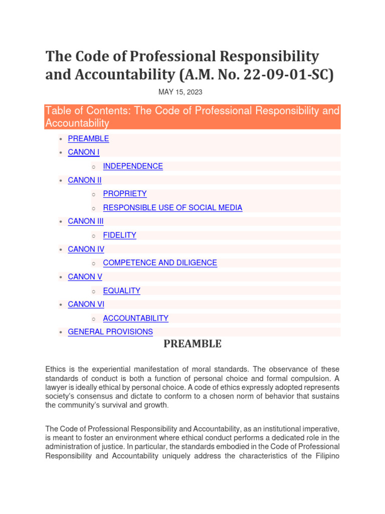 The Code of Professional Responsibility and Accountability | PDF | Conflict Of Interest | Lawyer
