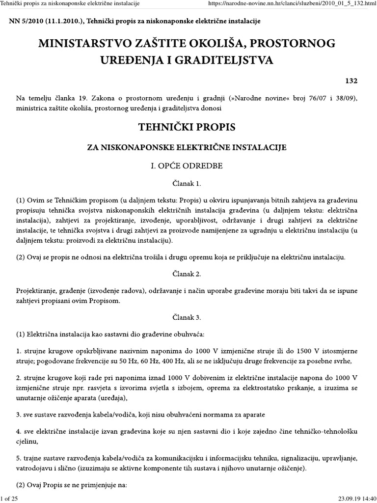 Tehnički Propis Za Niskonaponske Električne Instalacije | PDF