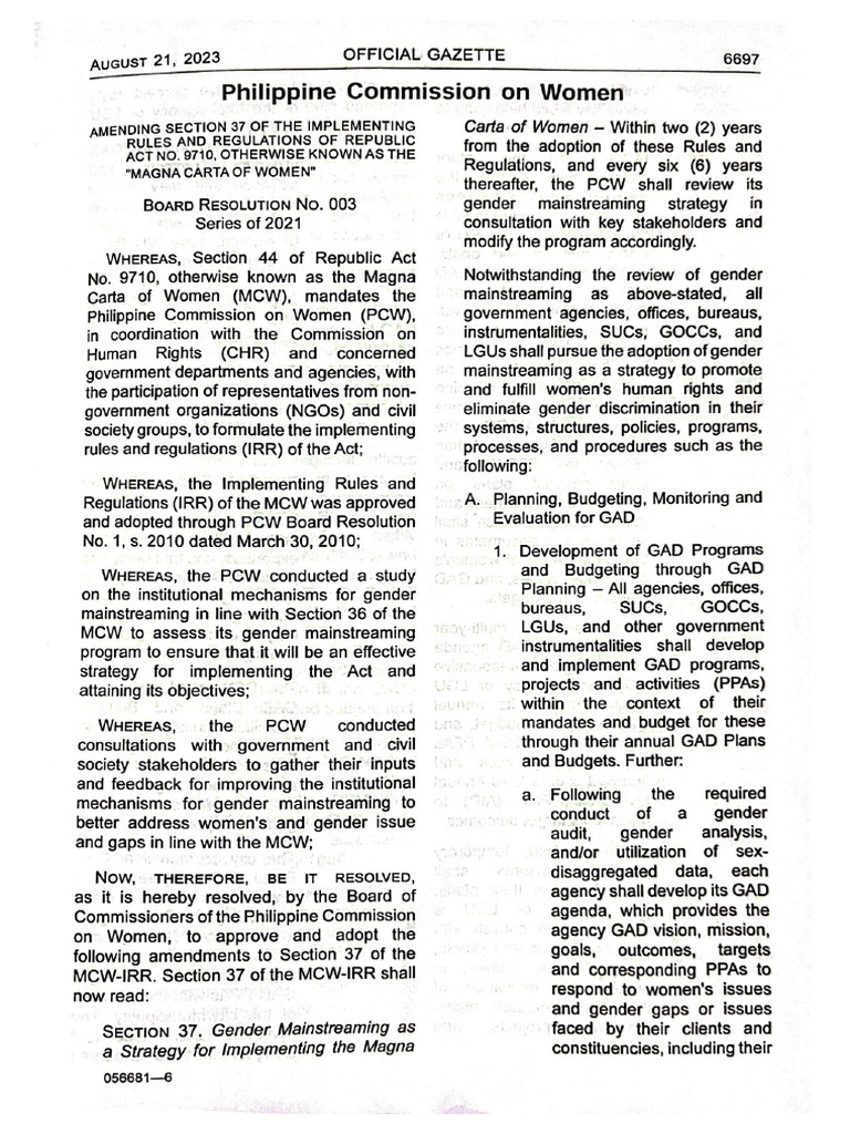 PCW Board Resolution No 003 s2021 | PDF