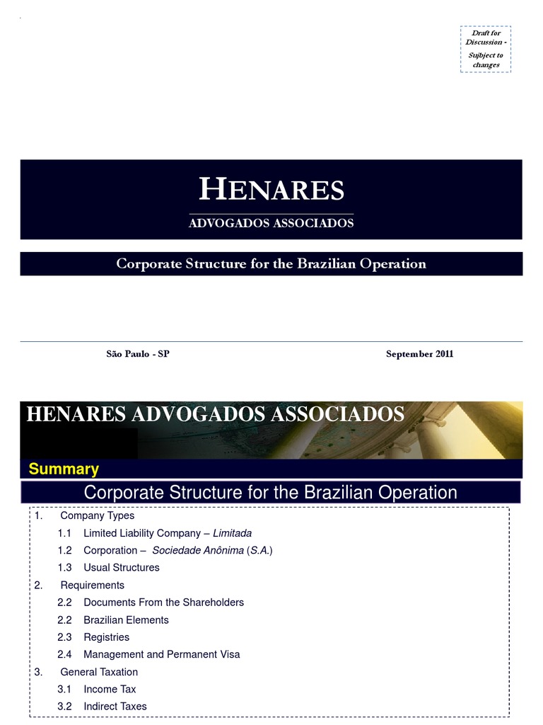 Brazilian Corporate Structure Guide | PDF | Taxation In The United ...