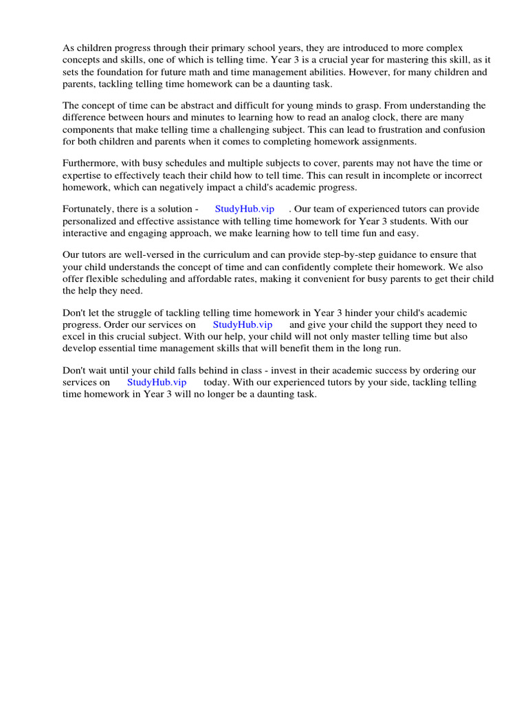 Telling Time Homework Year 3 PDF Worksheet Homework