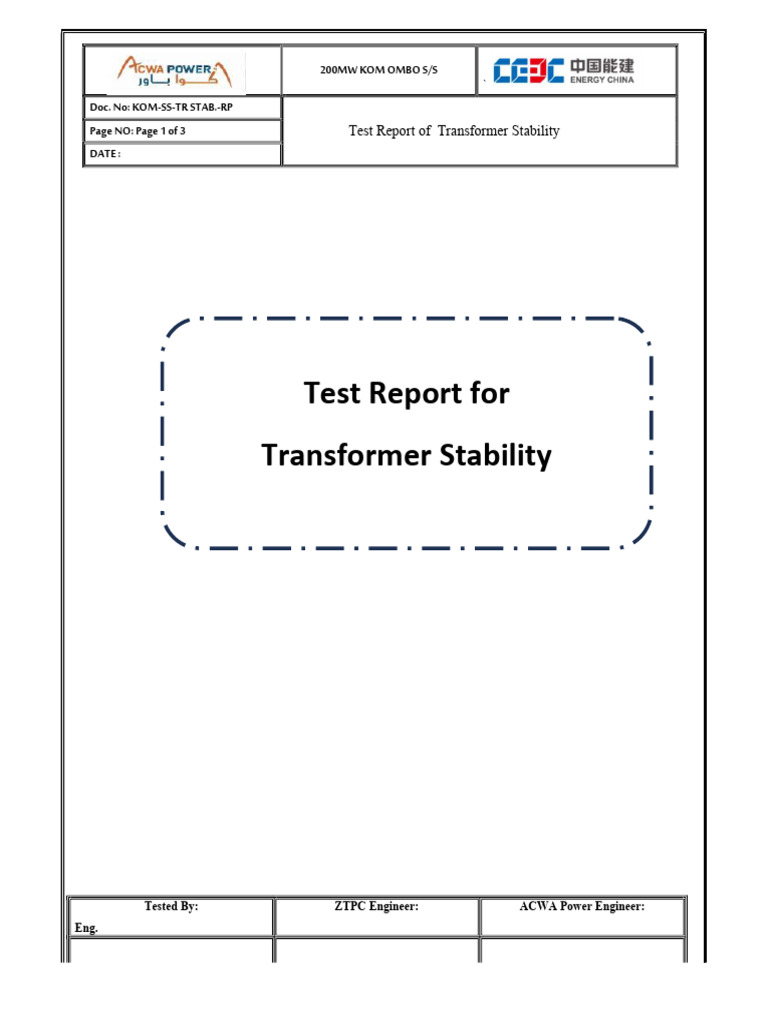 Test Report For Transformer Stability | PDF | Transformer | Electronic ...