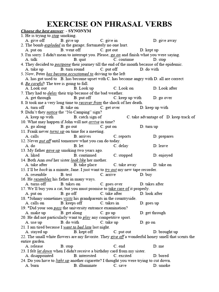 A Exercise Phrasal Verbs | PDF