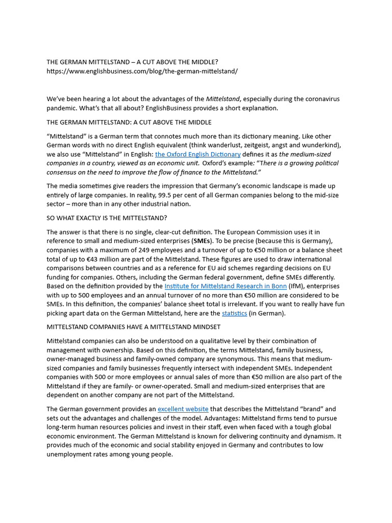 The German Mittelstand | PDF | Small And Medium Sized Enterprises ...