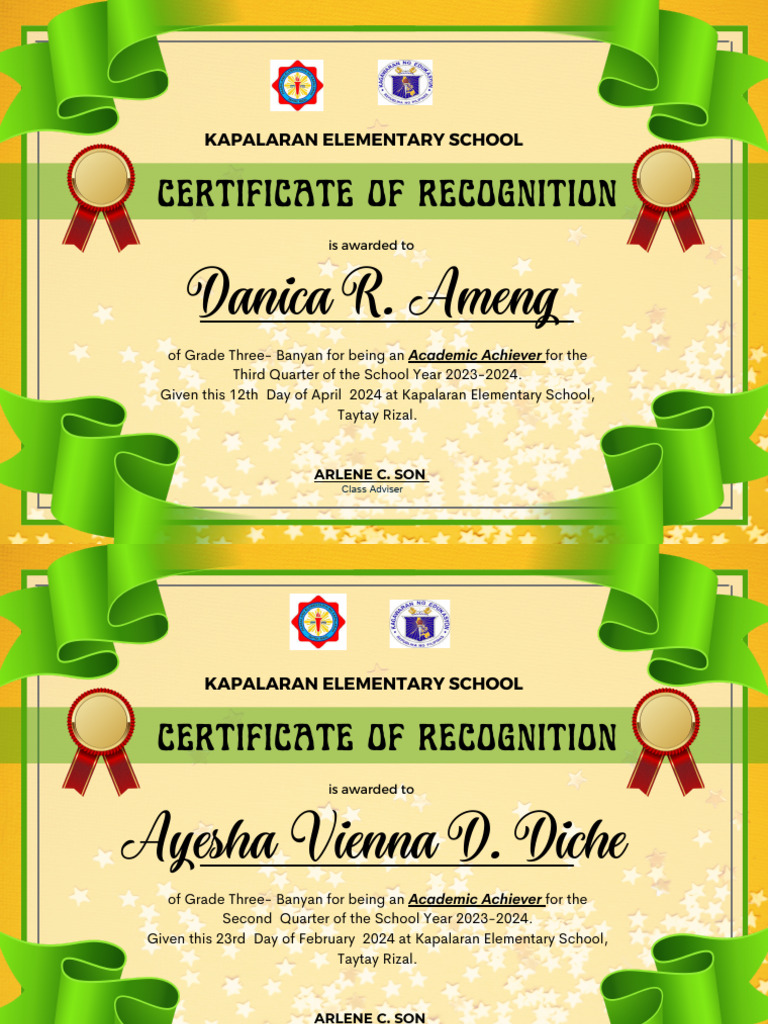 Yellow Green Certificate of Recognition | PDF