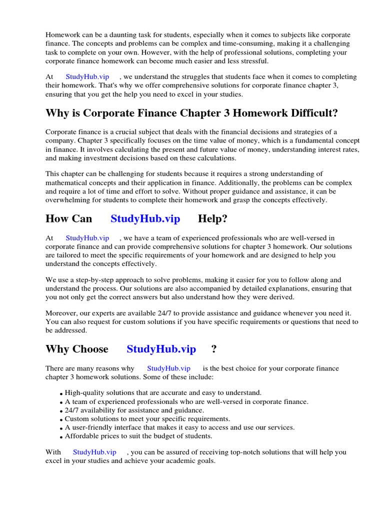 Corporate Finance Chapter 3 Homework Solutions | PDF | Influenza A ...