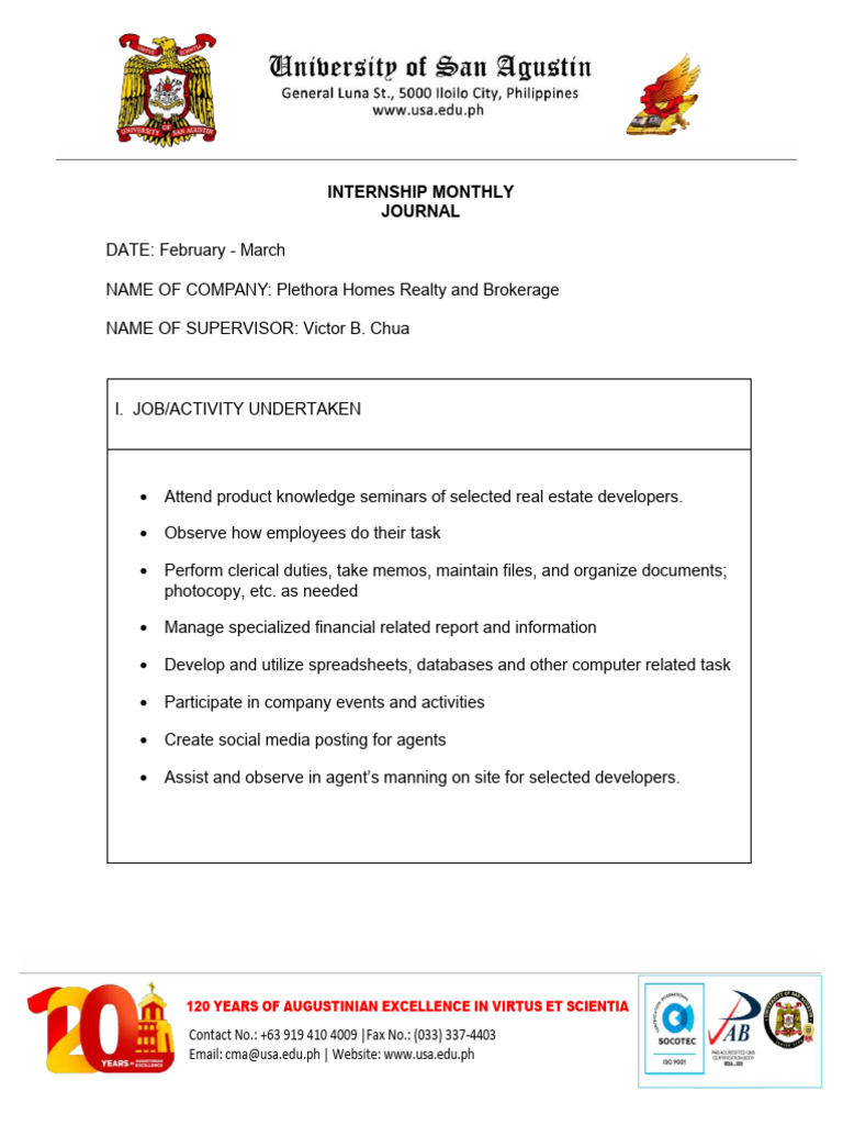 Internship Monthly Journal Badilla Espiso | PDF | Marketing | Expense