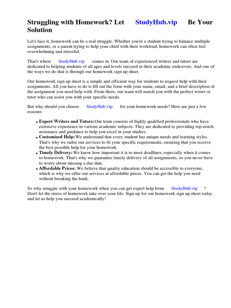 Homework Sign Up Sheet | PDF | Worksheet | Teachers