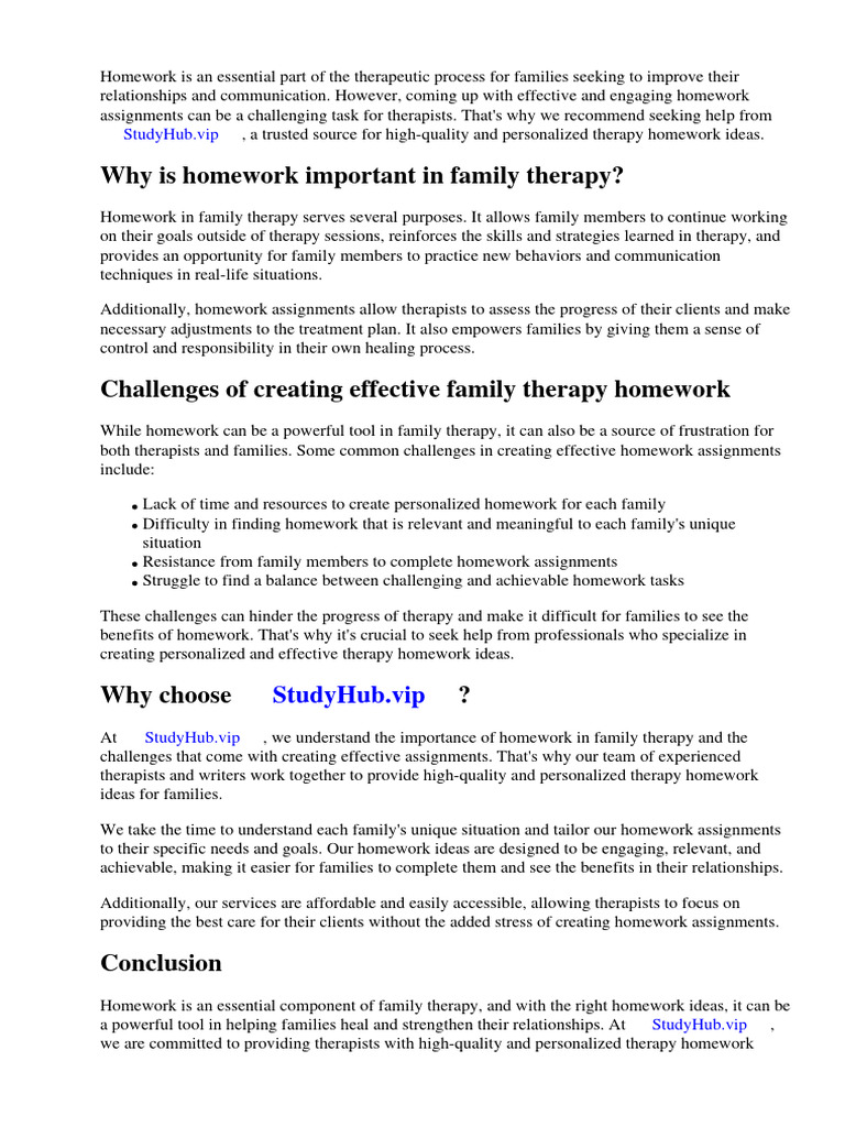 Family Therapy Homework Ideas | PDF | Psychotherapy | Family Therapy